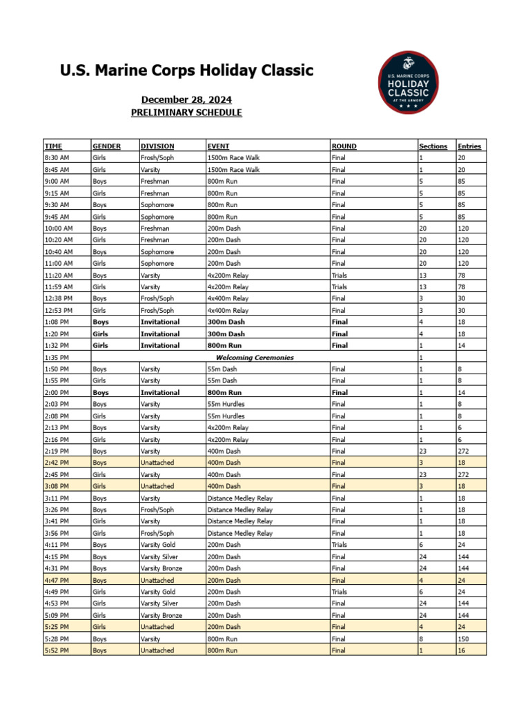 Marine Corps Holiday Classic - Preliminary 2024 Schedule | PDF | Sports ...