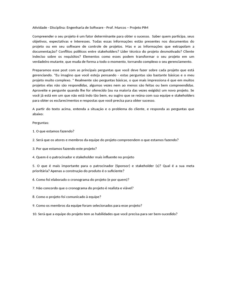 Atividade 1 EngSW | PDF