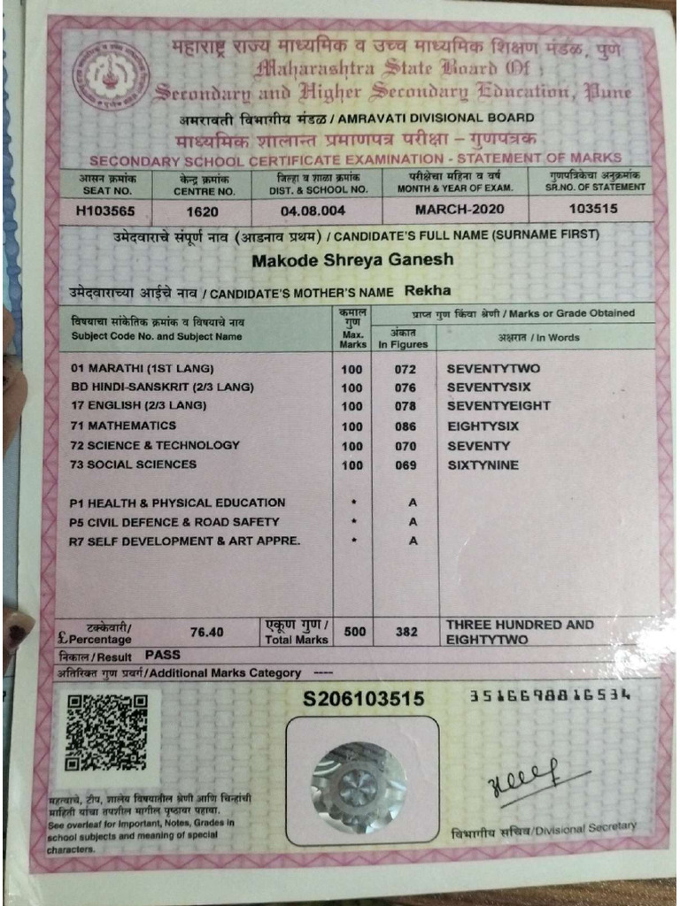 10 TH Marksheet - Compressed | PDF