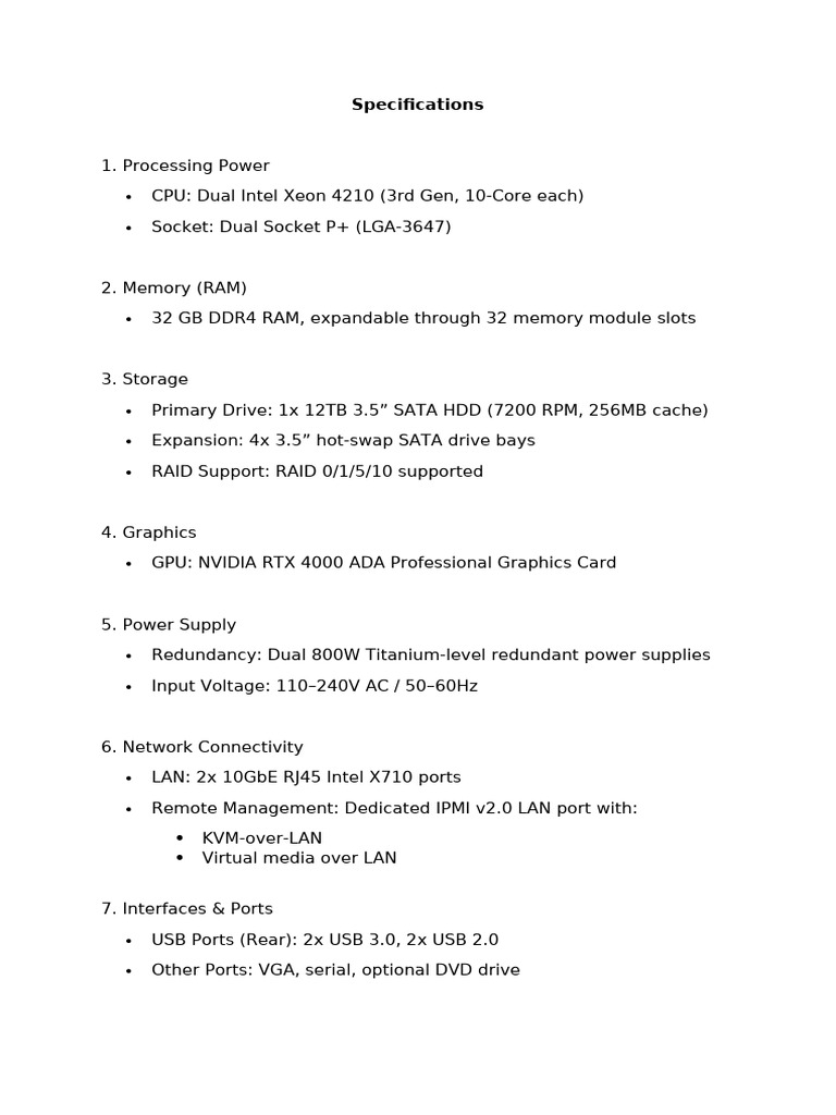 Dual Xeon Server Specs with RTX 4000 | PDF