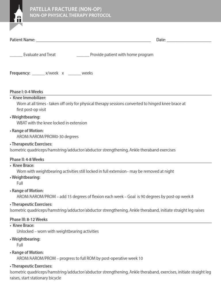 Non-Operative Patella Fracture Protocol | PDF