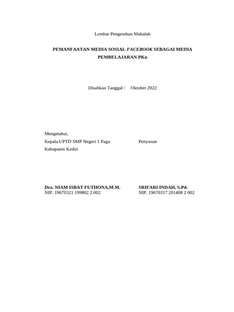 Lembar Pengesahan Makalah | PDF