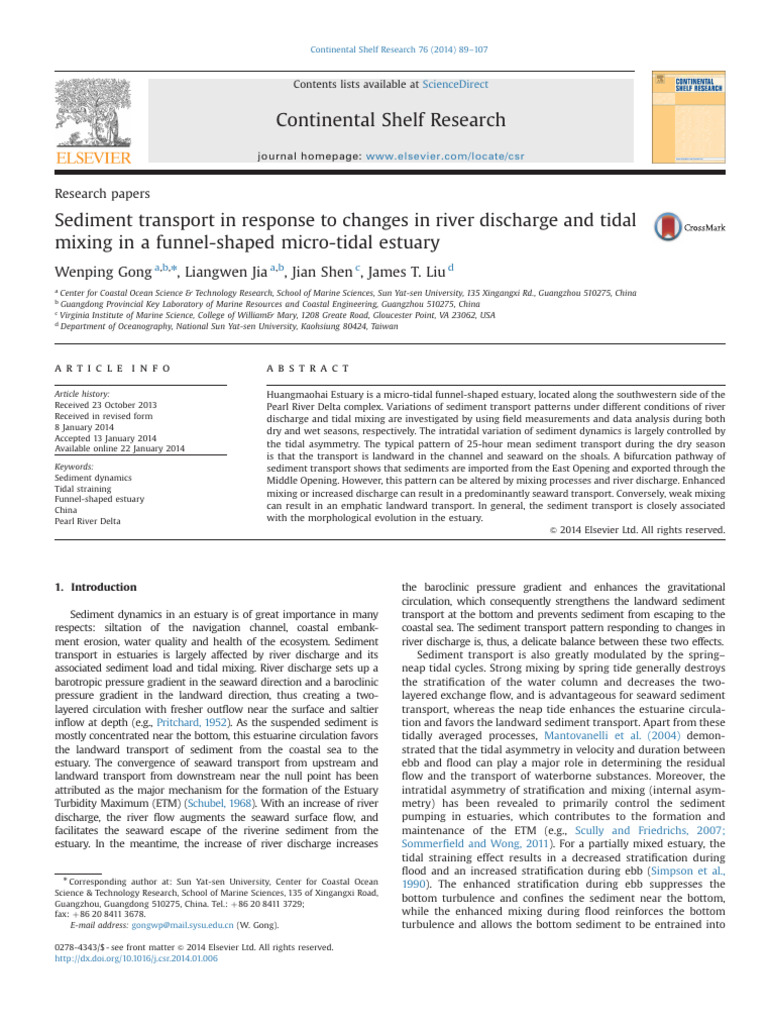 Sediment Transport in Response To Changes in River Discharge and Tidal ...