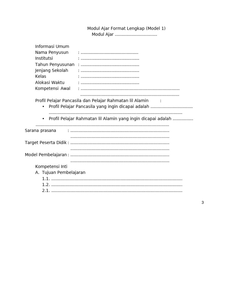 Format Modul Ajar Lengkap dan Contoh | PDF