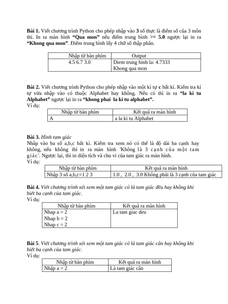 bai tap re nhanh python - | PDF