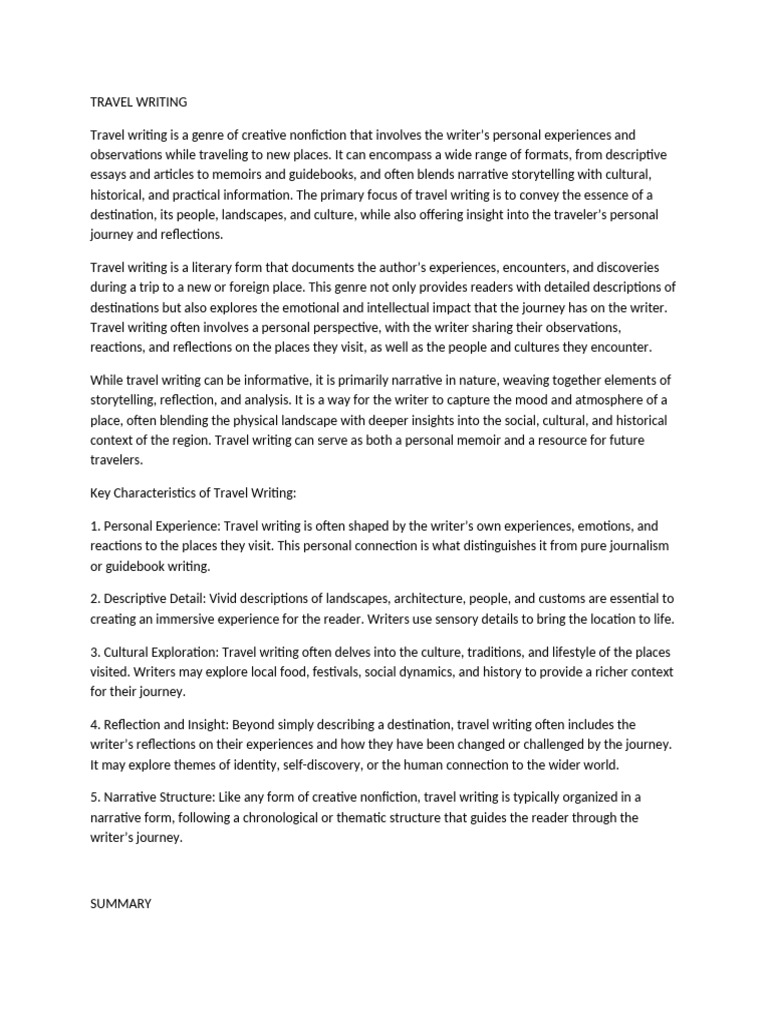 Exploring the Art of Travel Writing | PDF | Travel Literature | Narrative