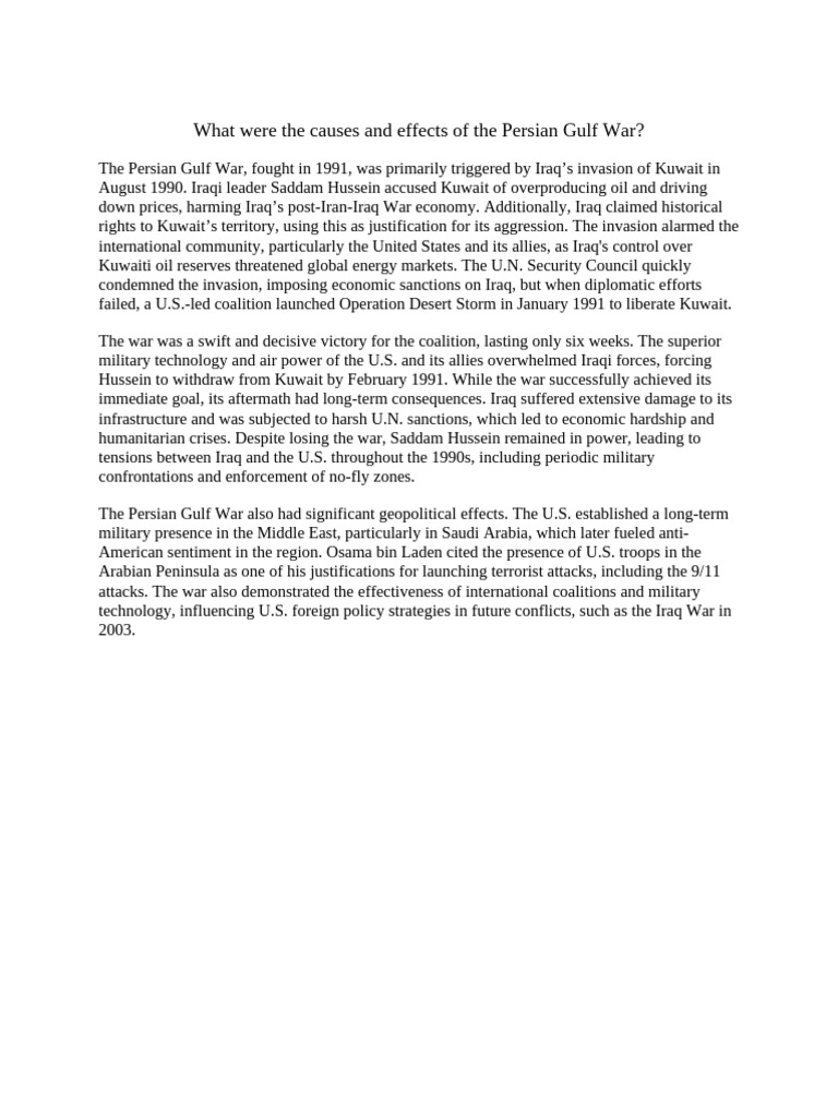 Causes and Effects of the Gulf War | PDF