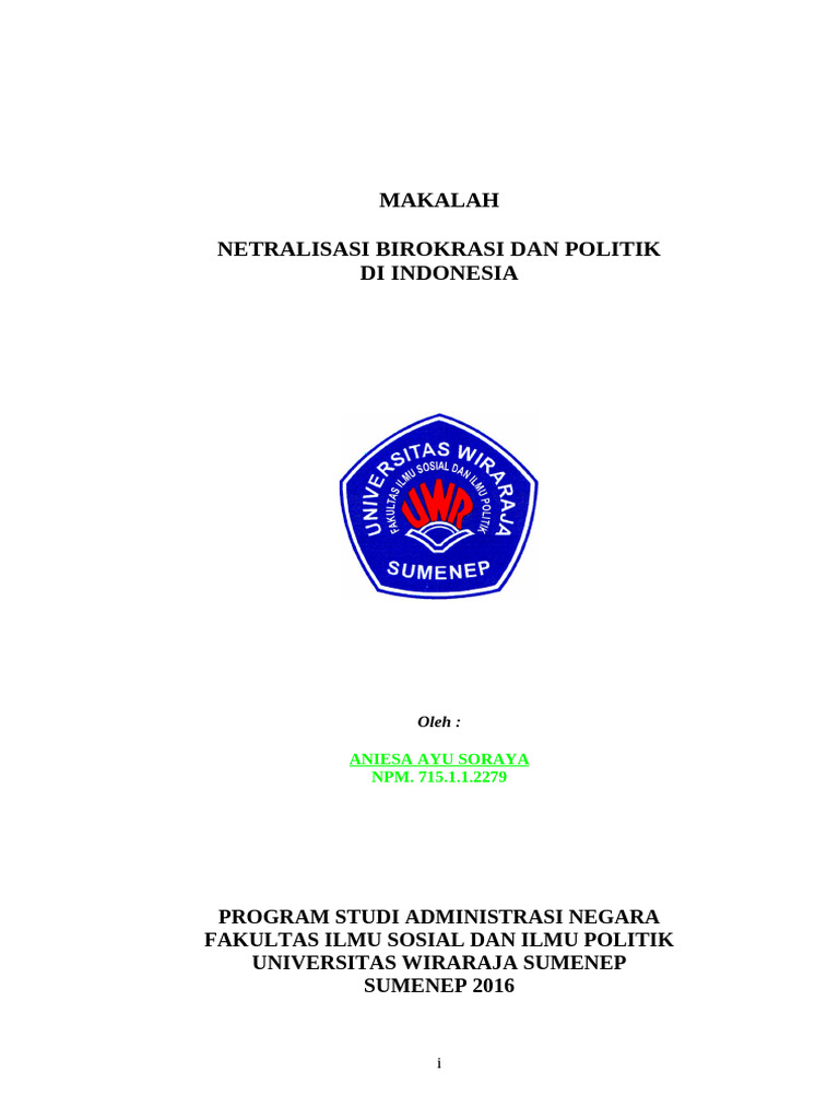 Makalah Ayu Cover Birokrasi Dan Politik Di Indonesia | PDF