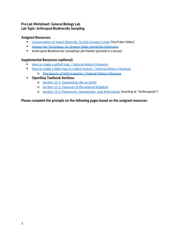 Arthropod Biodiversity Sampling (Pre-Lab) | PDF | Ecosystem | Biodiversity