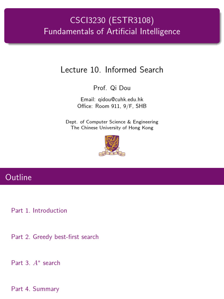 CSCI3230 - Lecture10 - Informed Search | PDF | Theoretical Computer Science | Graph Theory