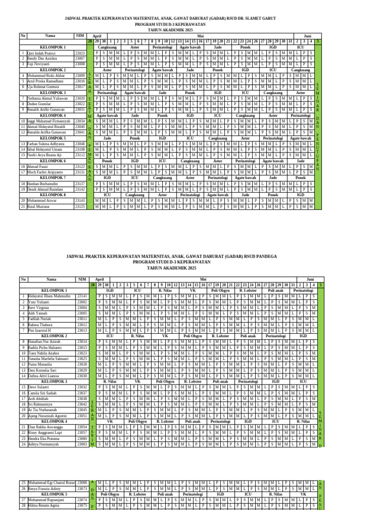 Jadwal Dinas PKK - Peminatan - TK - 2 | PDF