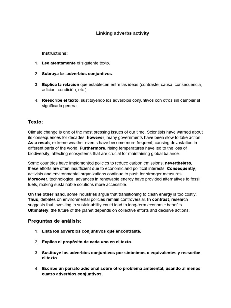 Linking Adverbs 3rd Activity | PDF