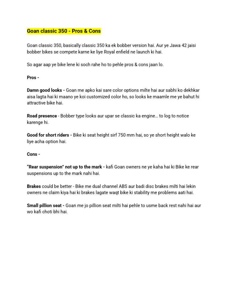 Goan Classic - Pros & Cons | PDF