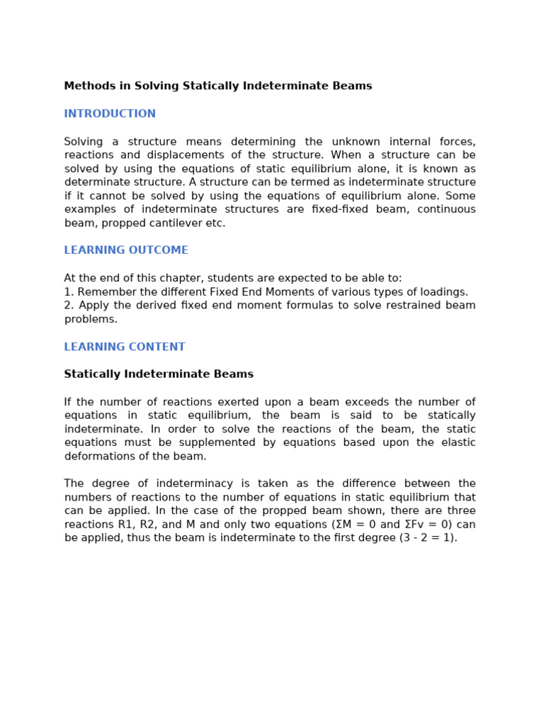 Statically Indeterminate Beams | PDF | Beam (Structure) | Equations