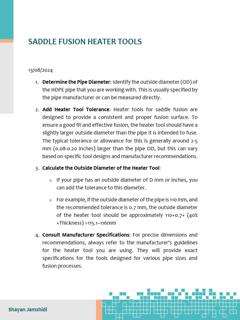 Saddle Fusion Heater Tools | PDF | Pipe (Fluid Conveyance ...