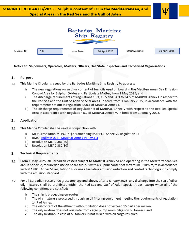 Marine Circular on Sulphur Regulations 2025 | PDF | Shipping