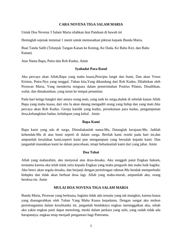 Panduan Doa Novena Tiga Salam Maria | PDF