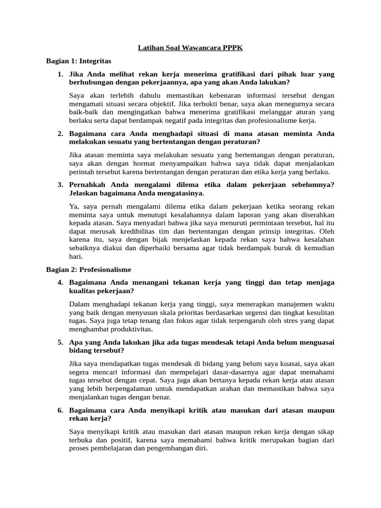 Latihan Soal Wawancara PPPK | PDF