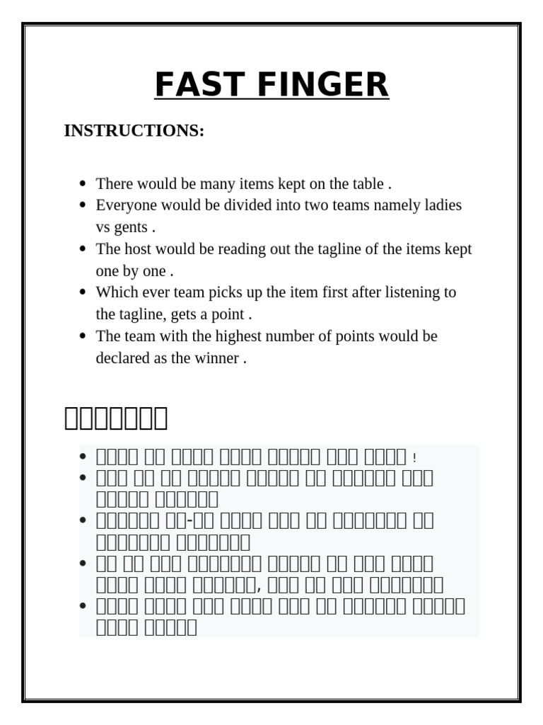 Fast Finger Instructions | PDF