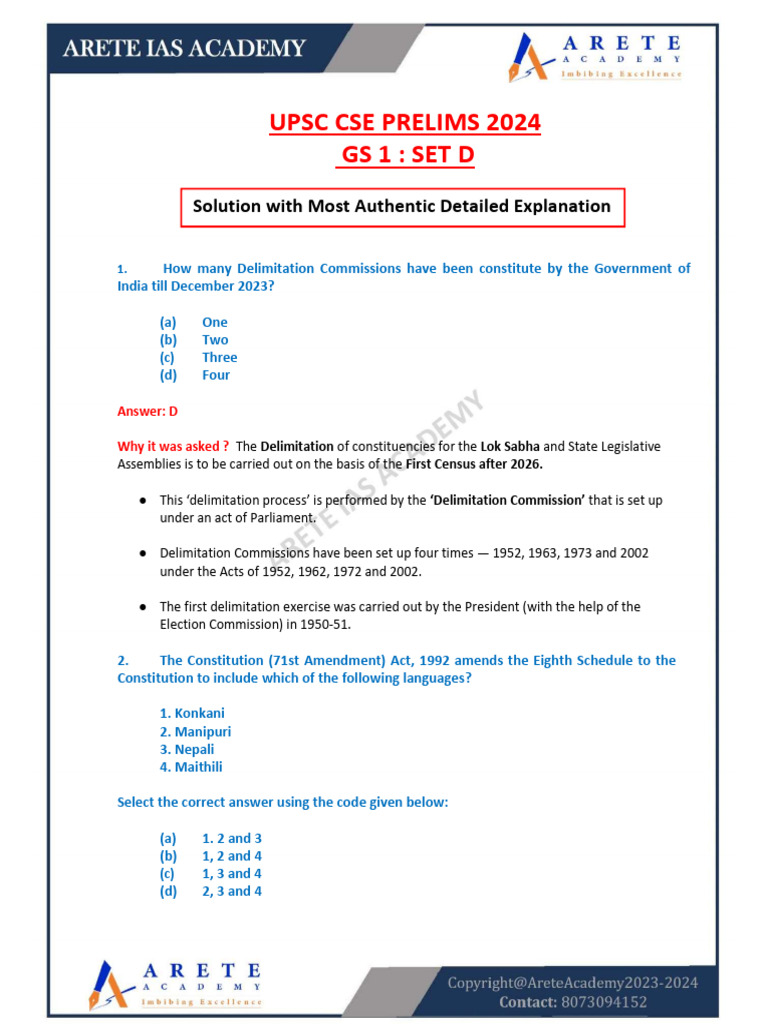 PRELIMS 2024 Answer Key Set D | PDF | Loans