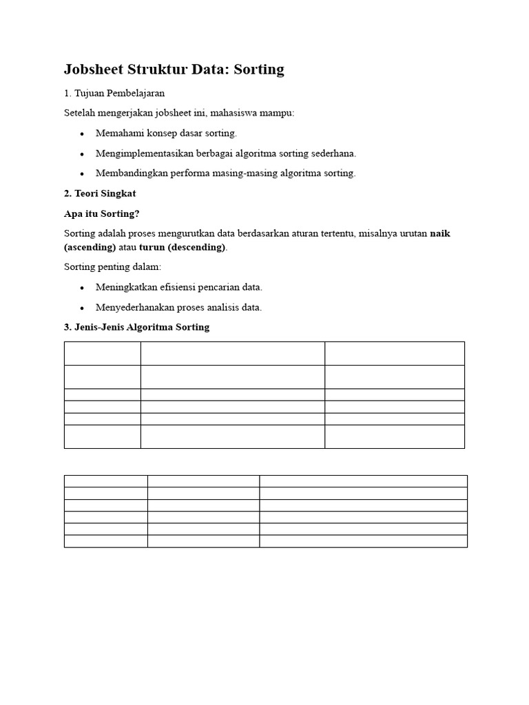 Jobsheet Metode Sorting | PDF