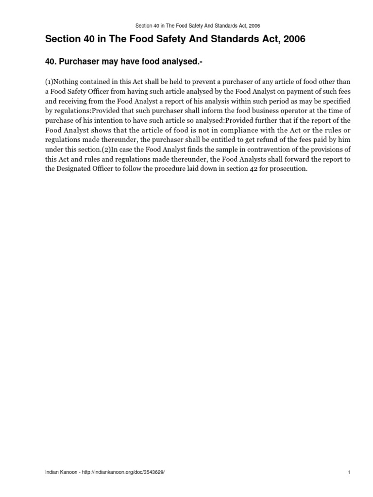 Section 40 in The Food Safety and Standards Act 2006 | PDF