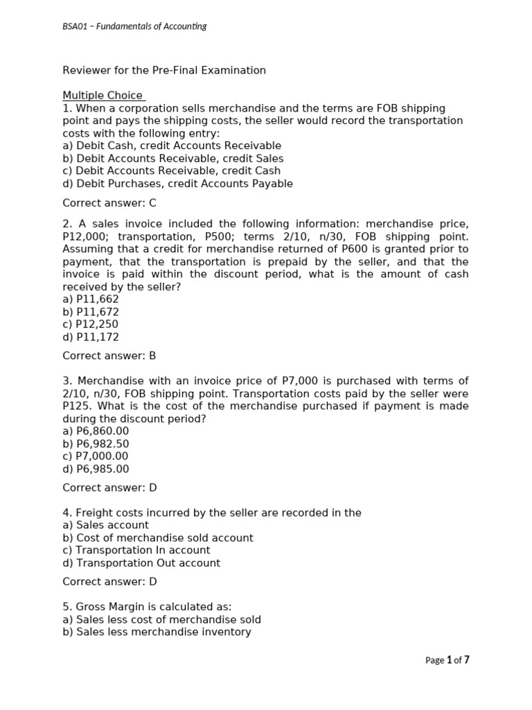 Reviewer For Pre-Final Examination | PDF | Debits And Credits ...