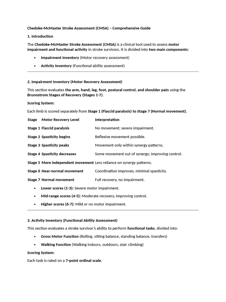 Chedoke-McMaster Stroke Assessment | PDF | Balance (Ability) | Stroke