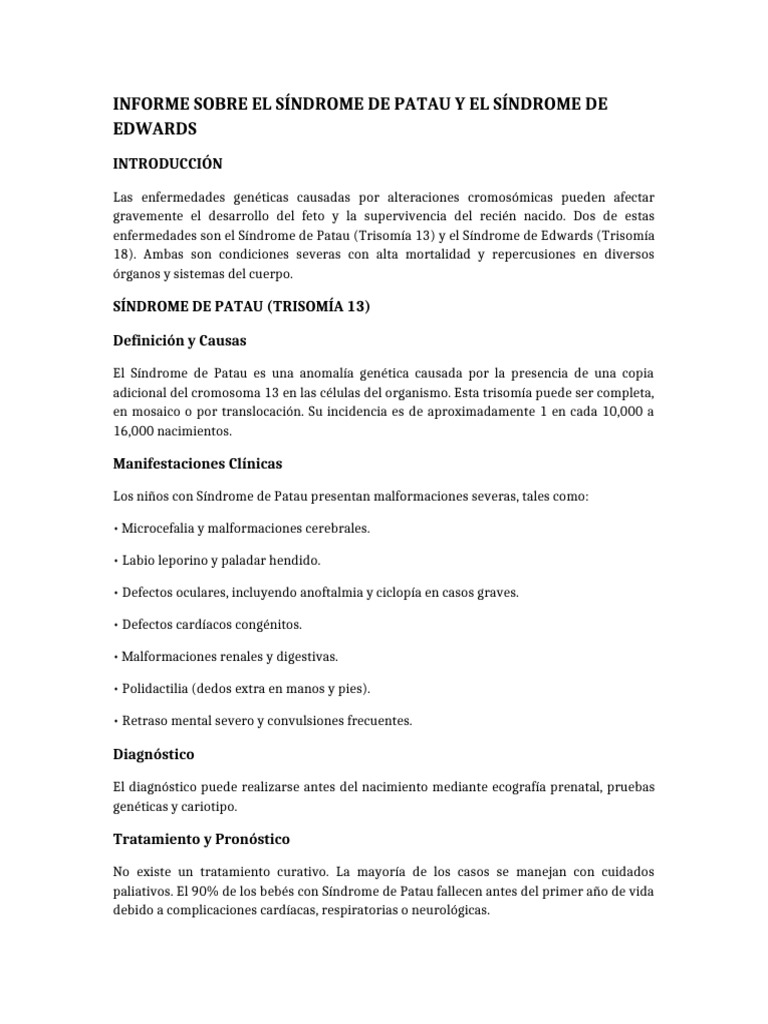 Sindrome Patau Edwards Formato | PDF | Síndrome | Enfermedades y trastornos
