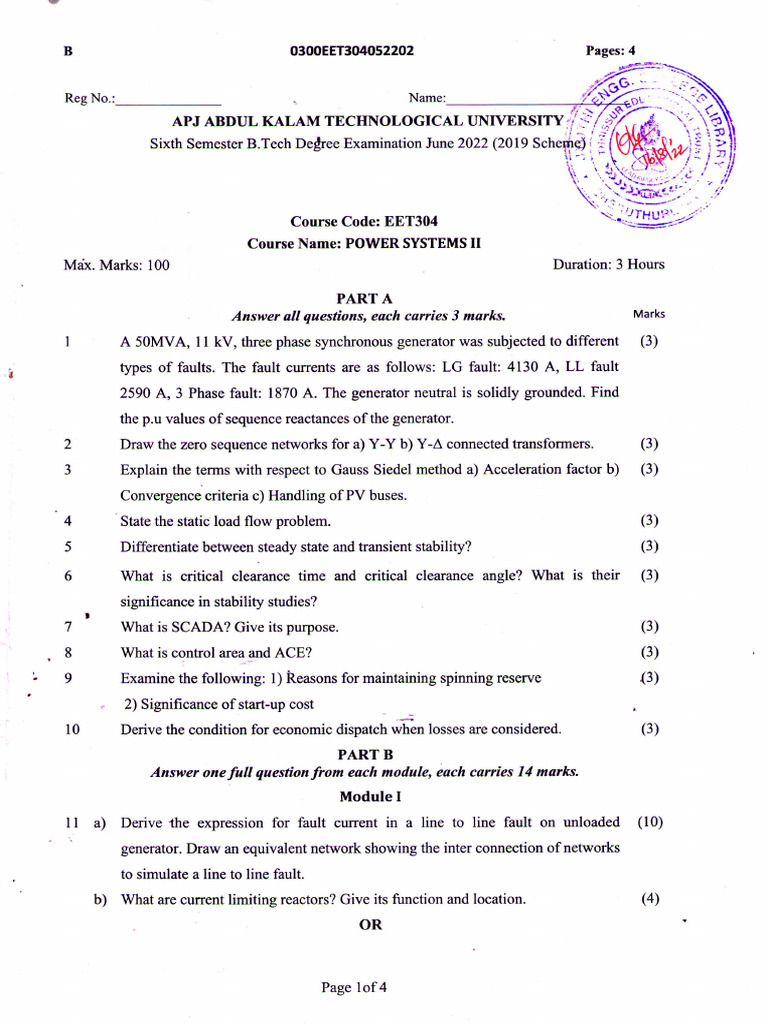 Eet304 Power Systems Ii, June 2022 | PDF | Transformer | Electric Generator