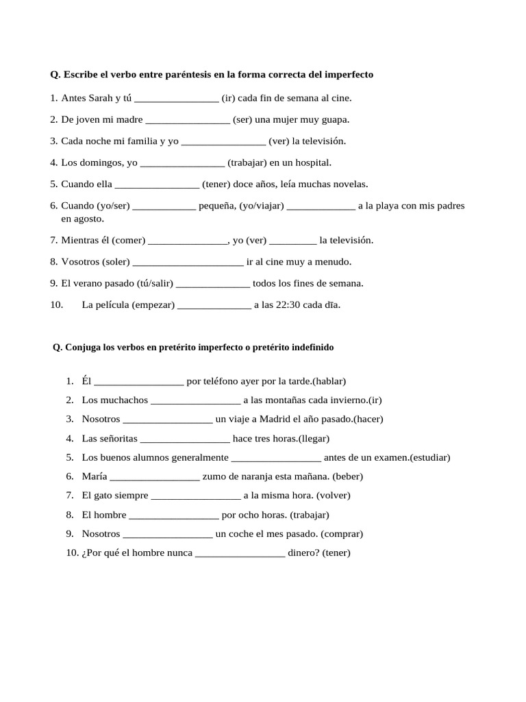 Indefinido Vs Imperfecto | PDF