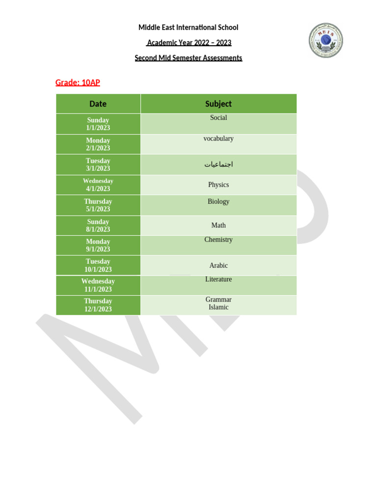 Schedule Grade 10 AP - Docx 100878385 | PDF