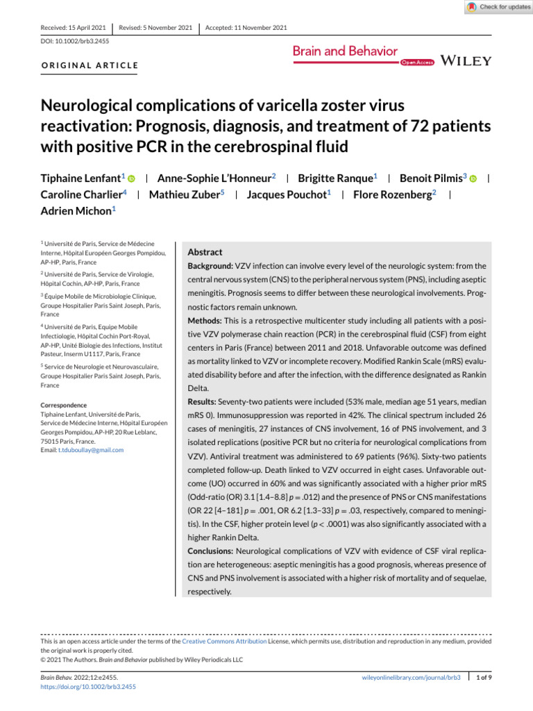 Brain and Behavior - 2022 - Lenfant - Neurological complications of ...