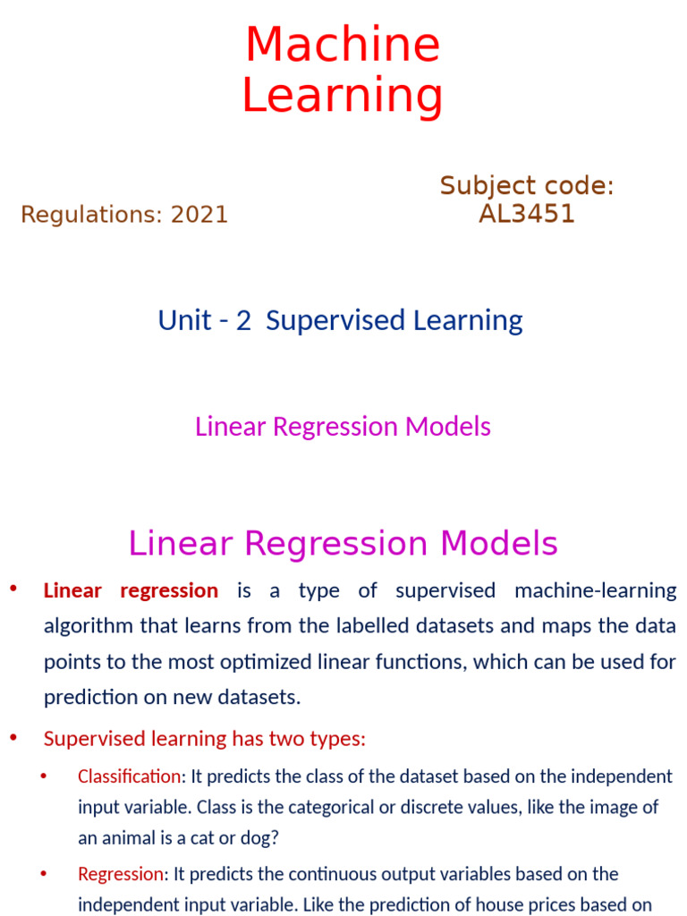 Unit 2 ML - Ver 2 | PDF | Least Squares | Linear Regression
