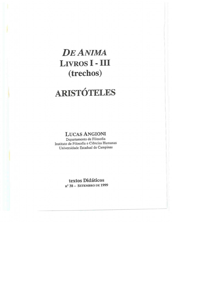De Anima Aristoteles - I, II e III | PDF