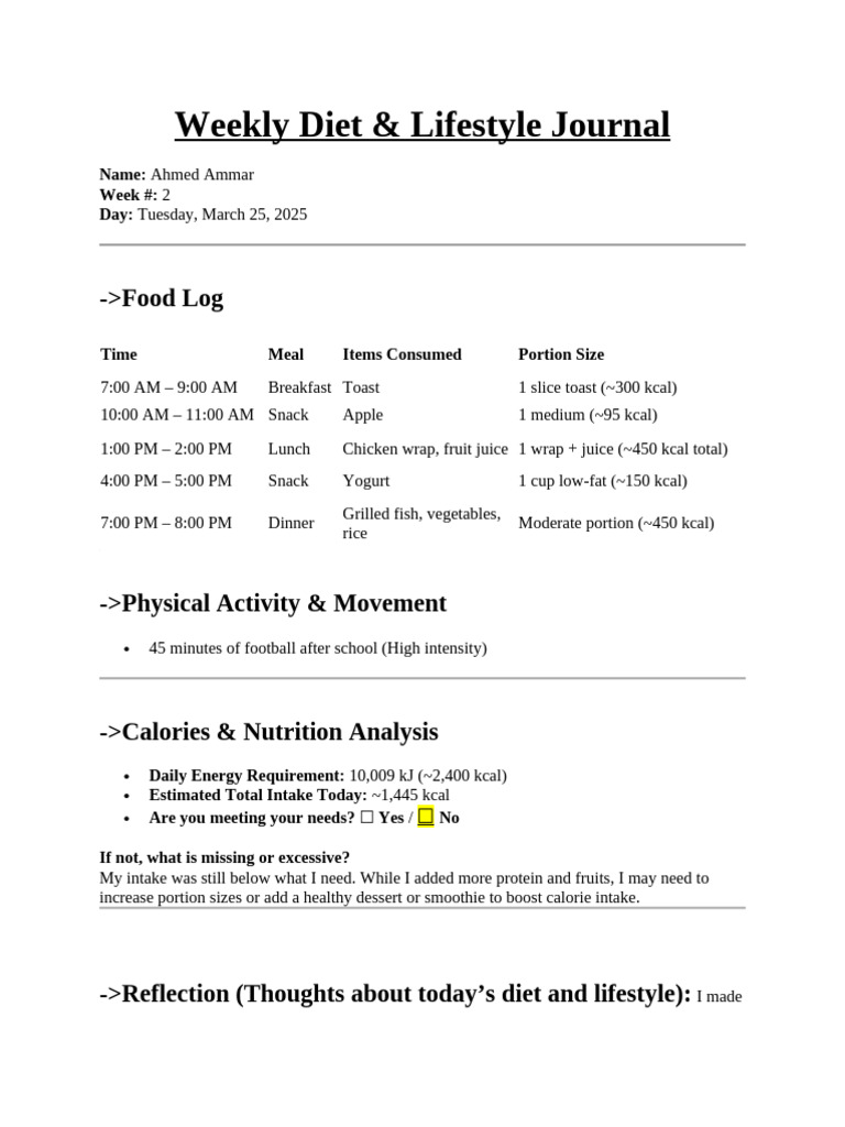 Weekly Diet2 | PDF