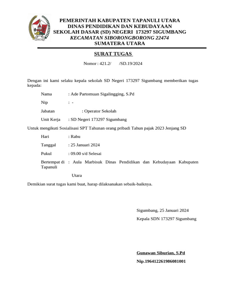 Surat Tugas Bimtek | PDF