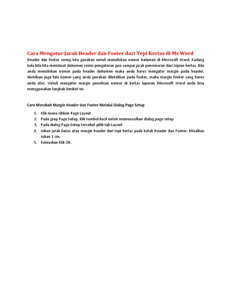 Cara Mengatur Jarak Header Dan Footer Dari Tepi Kertas Di Ms Word2 | PDF