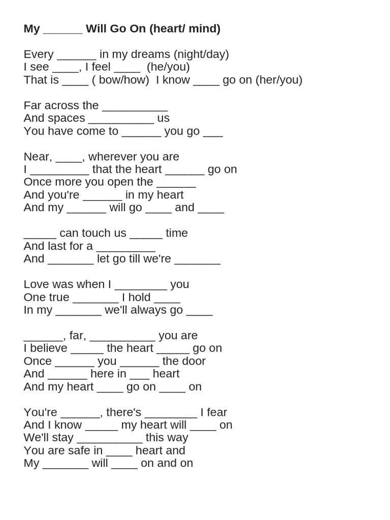 My Heart Will Go On Lyrics | PDF