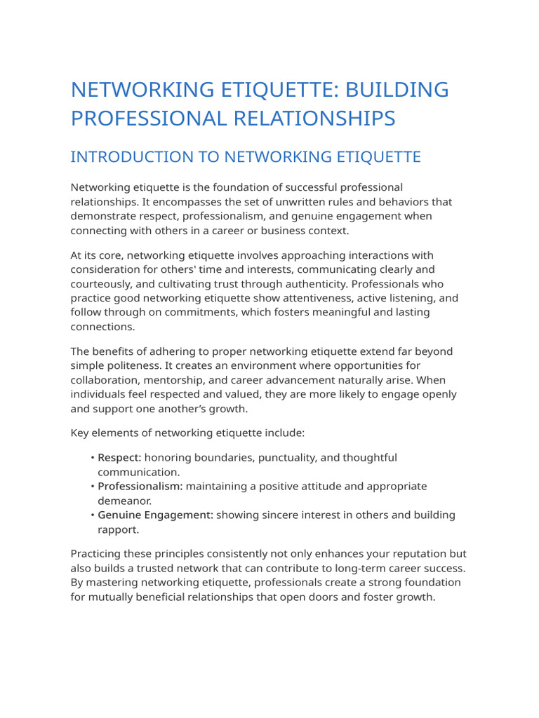 Networking Etiquette Proposal | PDF | Etiquette | Communication