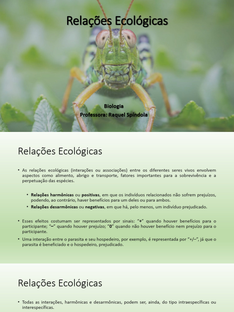 Tipos de Relações Ecológicas | PDF | Interações biológicas | Ecologia