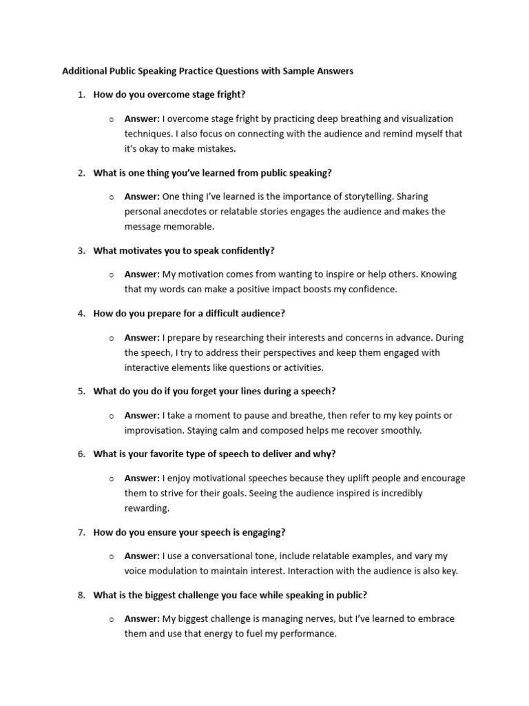 Public Speaking Practice Questions & Tips | PDF | Body Language ...