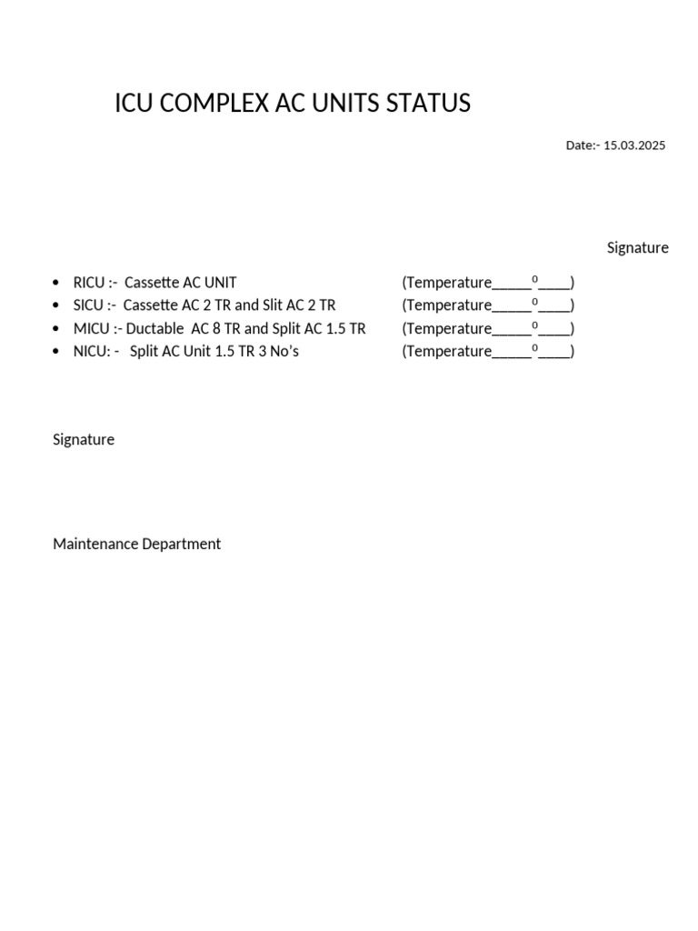 Icu Complex Ac Units Status | PDF