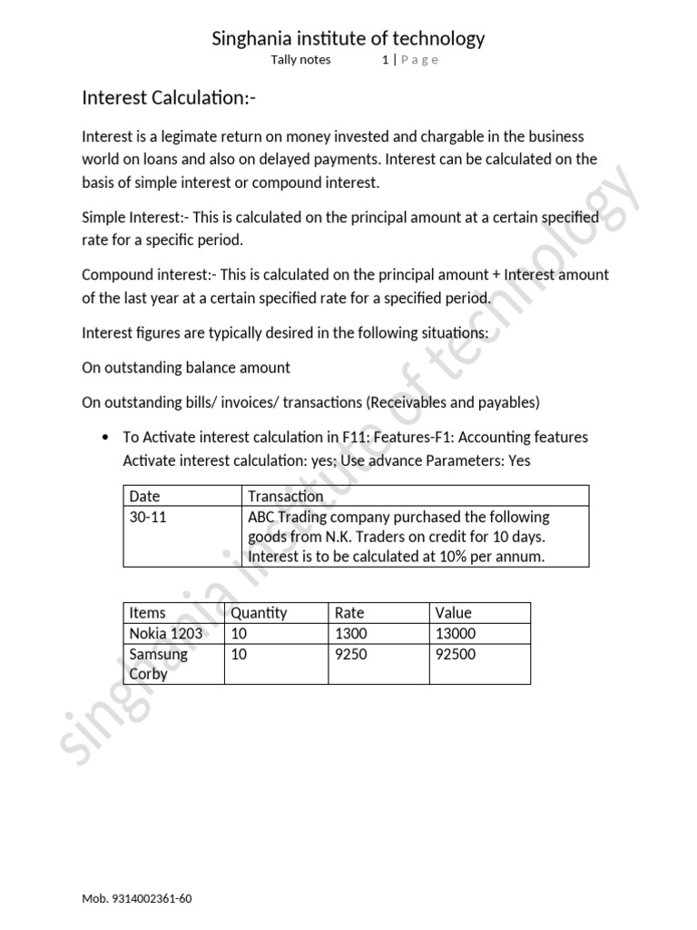 Tally Notes: Interest Calculation Guide | PDF