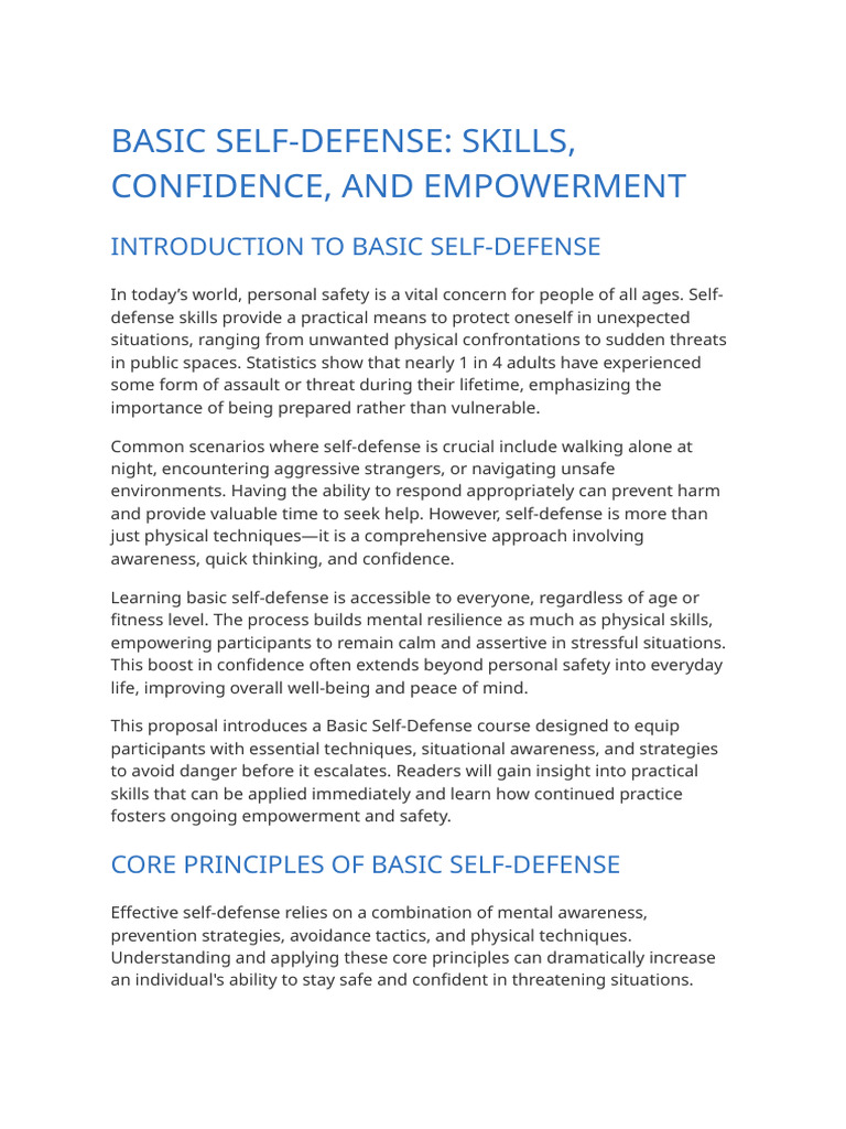 Self-Defense Proposal - Basic Training | PDF | Self Defense | Awareness