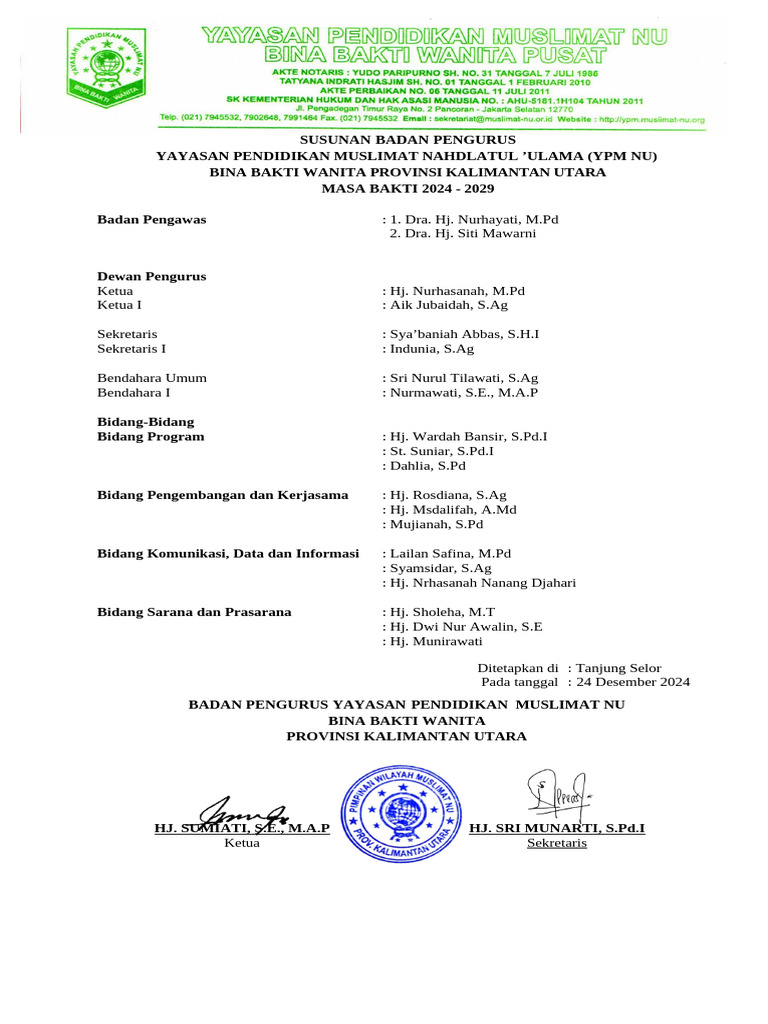 Susunan Pengurus YPM NU 2024-2029 | PDF