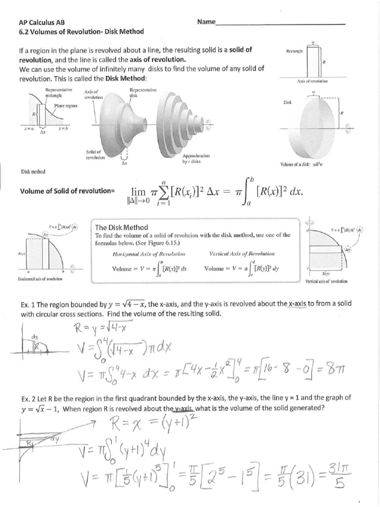 Disk Method Key | PDF