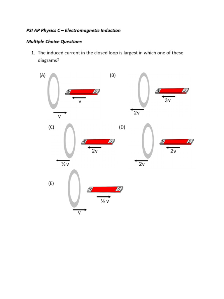 Ap Physc em - Electromagnetic Induction Multiple Choice - 2014 10 08 ...