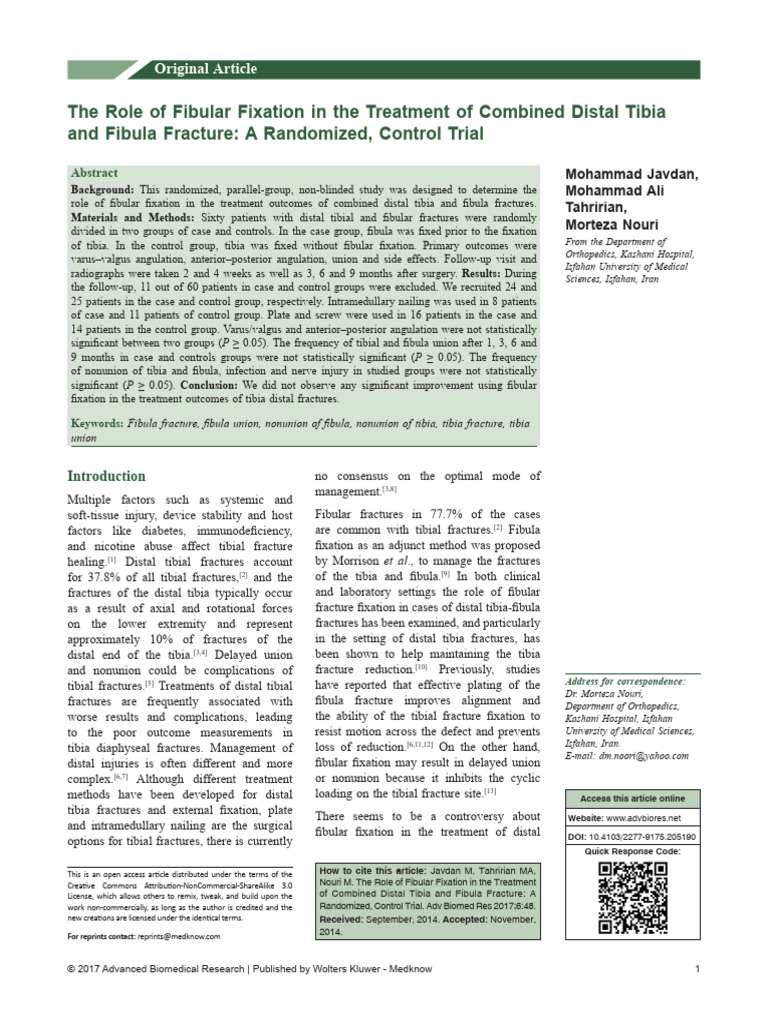 The Role of Fibular Fixation in The Treatment Of.48 | PDF | Ankle ...