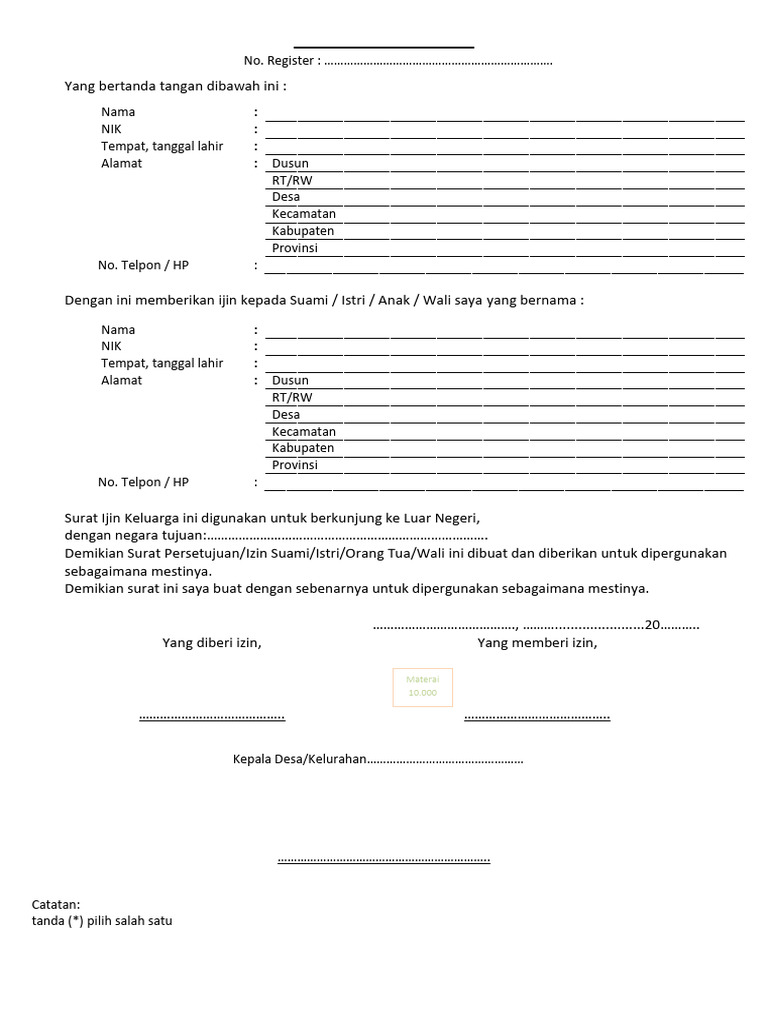 SURAT IJIN KELUARGA (Anas) | PDF